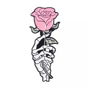 Jewelry | 63 Skeleton Hand With Pink Rose Enamel Pin | Poshmark
